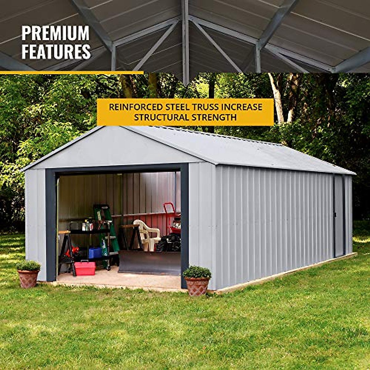 Arrow Shed 12' x 17' Murryhill Garage Galvanized Steel Extra Tall Walls Prefabricated Shed Storage Building, 12' x 17', Flute Gray