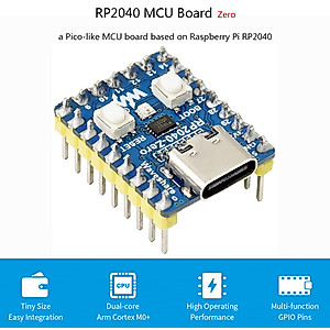 waveshare RP2040-Zero Mini Board with Pre-Soldered Header,Pico-Like MCU Board Based on Raspberry Pi MCU RP2040 Dual-Core Arm Cortex M0+ Processor Support C/C++, MicroPython