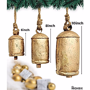 HIGHBIX Set of 3 Giant Harmony Cow Bells Huge Vintage Handmade Rustic Lucky Christmas Hanging XL Bells On Rope (Country Rustic, X-Large)