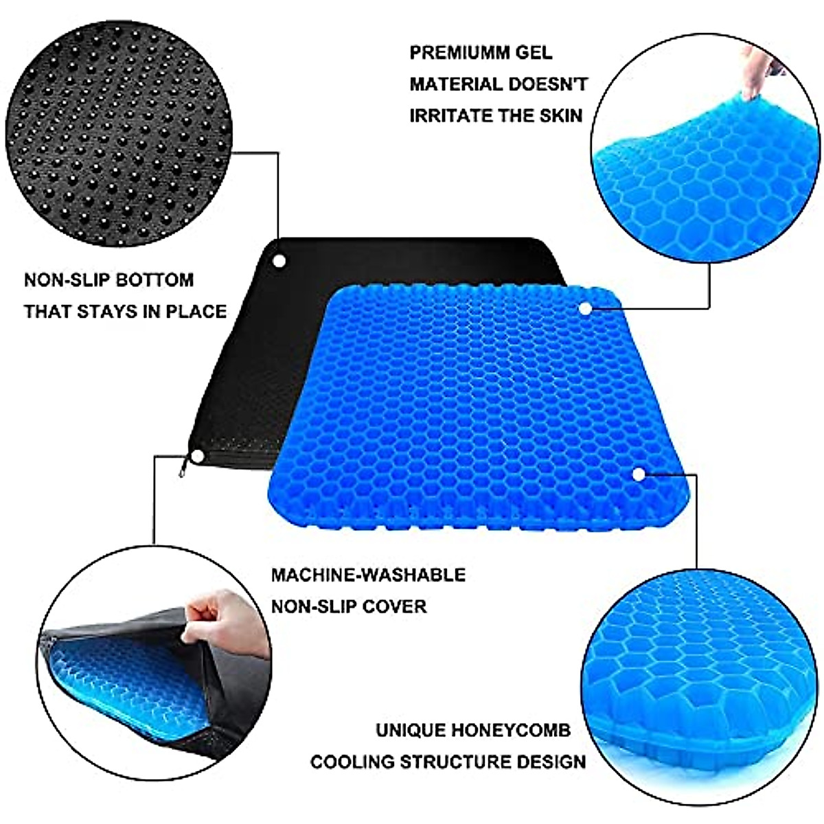 Helishy Gel Enhanced Seat Cushion - 17.5x17.5inch Extra Large Double Thick Seat Cushion with Non-Slip Cover for Tailbone Pain - Office Chair Car Seat Cushion - Sciatica & Back Pain Relief