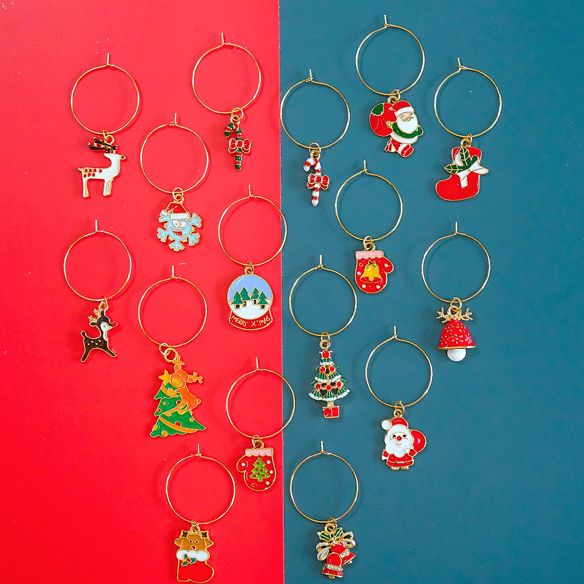 LeYeLuo Christmas Wine Glass Charms Wine Charms for Stem Glasses Wine Drinker Gift Wine Tasting Party Favors Decorations Christmas Wine Charms(Christmas themed set of 16)