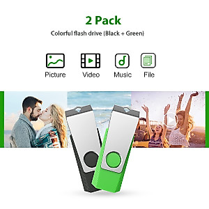 Aiibe 64GB Flash Drive 2 Pack 64GB USB Flash Drive Thumb Drive Zip Drive USB 2.0 Memory Stick USB Drive with Keychain (64G, 2 Colors: Black Green)