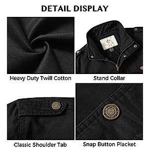WenVen Men's Military Canvas Work Jackets and Coats (Black, Medium)