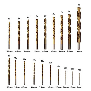 230 Pcs Titanium Coated Twist Drill Bit Set, 4241 HSS 135° Tip Metric Drill Bits Size from 1.0-10mm for Metalworking, Woodworking, Plastic Hole Drilling