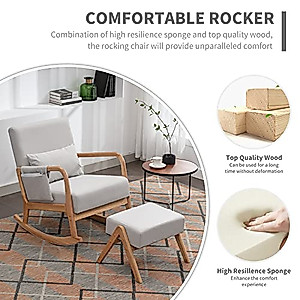 Attaliarec Nursery Rocking Chairs with Ottoman，Rocker Chair Glider Chair for Nursery，Modern Mid Century Living Room Chair Nursing Comfy Chairs for Mom Seniors, Light Gray