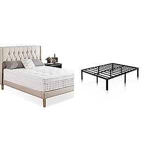 Zinus 13 Inch Euro Top Pocket Spring Hybrid Mattress, Queen & Van 16 Inch Metal Platform Bed Frame/Steel Slat Support/No Box Spring Needed/Easy Assembly, Queen