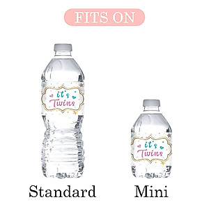 MonMon & Craft It's Twins Water Bottle Stickers / Oh Babies Bottle Wrappers / Baby Shower / Welcome Baby / Baby 1st Birthday Party Water Labels Supplies Waterproof ( Set of 32 )