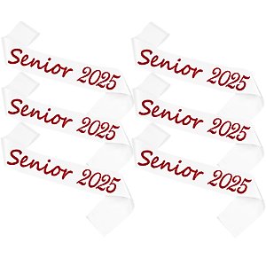 Ashaqshnglee Senior Sash 2025, 6 Pack White Senior 2025 Satin Sashes with Red Glitter Letters Graduation Sash Finally Graduated Senior Cheer Sash Party Supplies