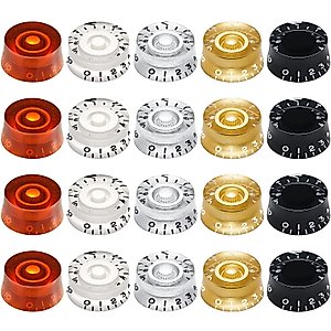 Nuanchu 20 Pieces Electric Guitar Knobs Top Hat Volume Tone Control Knobs Turning Guitar Knobs Speed Control Knob Vintage Pedal Control Knobs for Guitar Bass Instrument Parts Replacement, 5 Colors