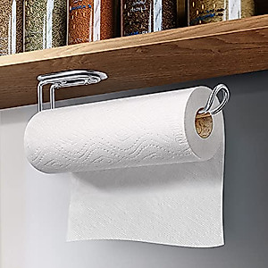 Paper Towel Holder Under Cabinet: 2 Pack SUS304 Stainless Steel Wall Mount Self-Adhesive Paper Towels Rolls for Kitchen (A-Wall-Mounted)