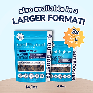 healthybud Turkey Dog Probiotic Chews - Gut Health Support - Prebiotic, Fiber & Vitamin Supplement, Puppy Liver Bites for Sensitive Stomach, Dog Stool Hardener (4.6oz)