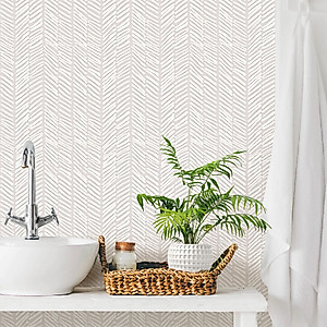 MelunMer Modern Peel and Stick Wallpaper Boho Contact Paper for Cabinets Stripe Wallpaper Line Self-Adhesive Wallpaper Removable Wallpaper for Bathroom Bedroom Shelf Liner Beige Waterproof 78.7"ｘ17.3"