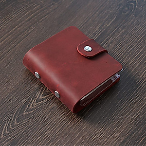 AxeWoodz A9 Genuine Leather Journal, Red Handmade Cowhide Pocket Size Binder Planner, Mini Vintage Leather Planner, 120 Sheets Pages, Loose Leaf 3-Ring with Snap Button Closure (Red)