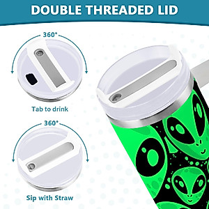 ARGTILDN 40 oz Tumbler Green Space Alien Insulated Travel Mug with Handle and Straw Lid Stainless Steel Vacuum Coffee Cup Tea Beverage Container Water Bottles for Car Sports office