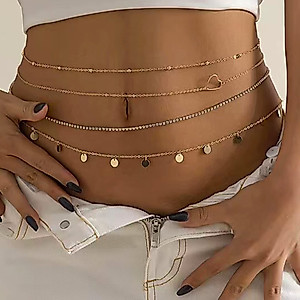 Waist Chains for Women Layered Bead Belly Chain Gold Body Chains Beach Body Jewelry for Teen Girls (C:style 3)