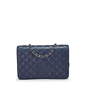 CHANEL, Pre-Loved Navy Quilted Lambskin CC Diamond Wallet on Chain (WOC), Navy