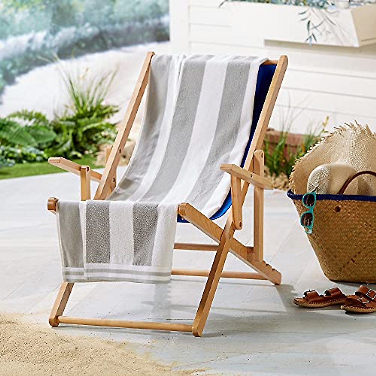 Great Bay Home Large Beach Towel Set of 4 - Soft Cabana Striped Beach Towels for Adults and Velour Pool Towels 100% Cotton - Lightweight Quick Dry Beach Towel Pack - Beach Towel for Travel