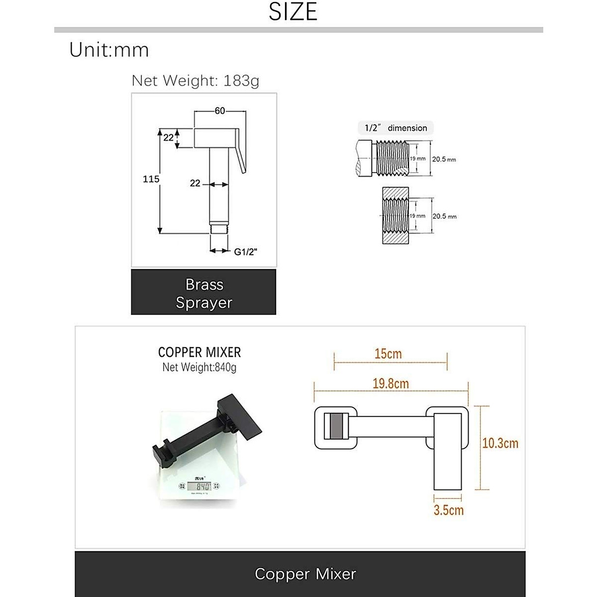FairUo Bathroom Wall-Mounted Faucet Taps, Handheld High-Pressure Spray Gun, Bidet Sprayer Flusher Kit, Toilet Hot and Cold Brass Water Valve Set, Can Be Installed with Shower Head/B