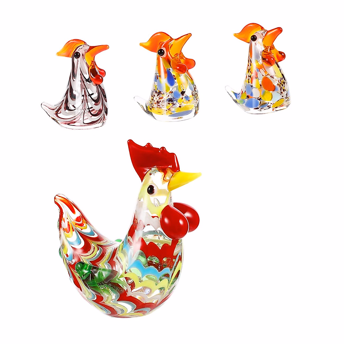 FOYTOKI Japanese Style Animals Statues Home Decors 4pcs Animal Decorations Japanese-Style Glass Crafts Rooster Statue Glass Animal Miniature