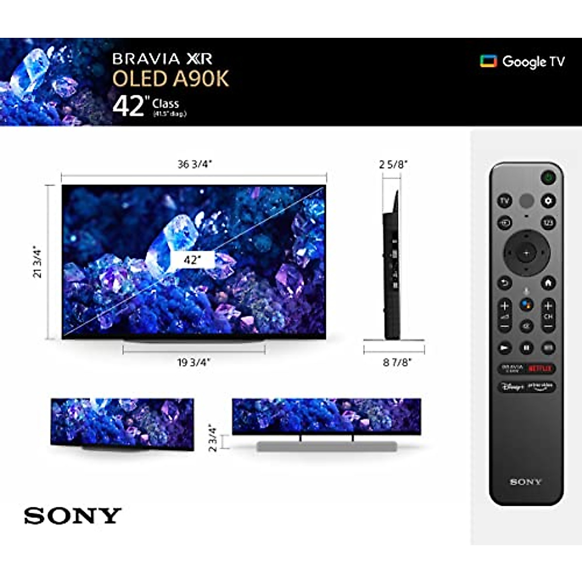 Sony 42 Inch 4K Ultra HD TV A90K Series: BRAVIA XR OLED Smart Google TV with Dolby Vision HDR and Exclusive Features for The Playstation® 5 XR42A90K- 2022 Model