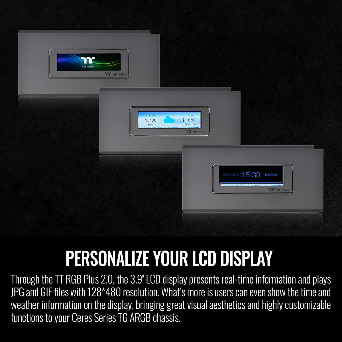 Thermaltake Ceres Series Black LCD Panel Kit, 3.9" LCD Display, Supported by TT RGB Plus 2.0 Software, Presents Real time Information, Easy customization, AC-064-OO1NAN-A1