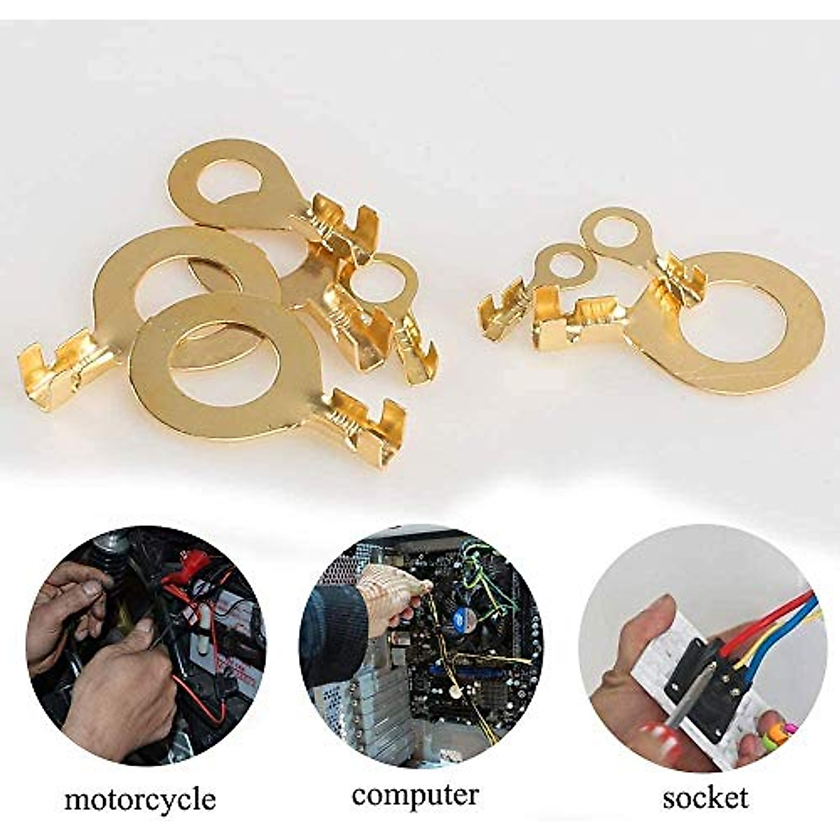150 Pcs Cable Ring Terminal Ring Cable Lugs Copper Lugs Ring Terminals Connectors Brass Crimp Cable Connector Wire Terminals Assortment Kit