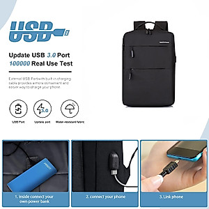 Laptop Backpack, Laptop Backpack 15.6 inch,Durable Business Travel Laptops Backpack with USB Charging Port, Water Resistant College School Computer Bag Gifts for Men & Women Fits Notebook, Black