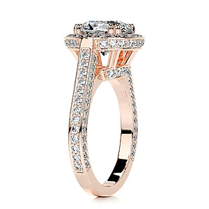 Solid Gold Handmade Wedding Rings 2 CT Round Cut Moissanite Diamond Halo Bridal Engagement Rings for Anniversary Propose Gifts (10K Solid Rose Gold)
