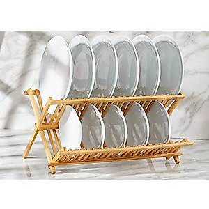 RoyalHouse Premium Natural Bamboo Dish Rack, Collapsible Dish Drainer, Foldable and Compact Dish Drying Rack for Kitchen Counter