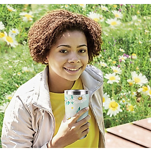 Zzkol Daisy Flowers Tumbler with Lid and Straw, Floral Stainless Steel Travel Coffee Cup, Birthday Mug Gifts for Women Daisy Lovers, 20oz Double Wall Vacuum Insulated Tumbler