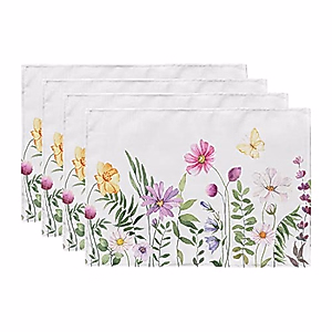 ARKENY Spring Summer Flower Butterfly Placemats 12x18 Inches Set of 4,Seasonal Burlap Farmhouse Indoor Kitchen Dining Table Decoration for Home Party