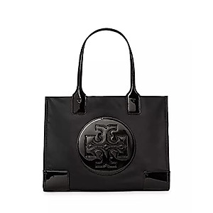 Tory Burch Womens Ella Durable Patent Trim Tote Handbag Black Large