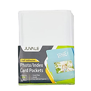 100 Pack Top Load 4x6 Photo Sleeves with Adhesive, Index Card Holder for Office Supplies, Clear Label Pockets for Small Business