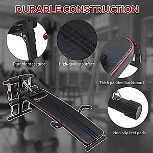 Soozier Multifunctional Sit Up Bench Ab Core Workout Exercise Bench Adjustable Thigh Support for Home Gym Black