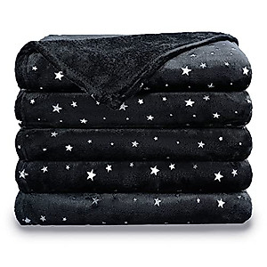 NANPIPER Fleece Blankets Cozy Microfiber King Size Blanket,Super Soft Star Foil Print,90"x 108" Black