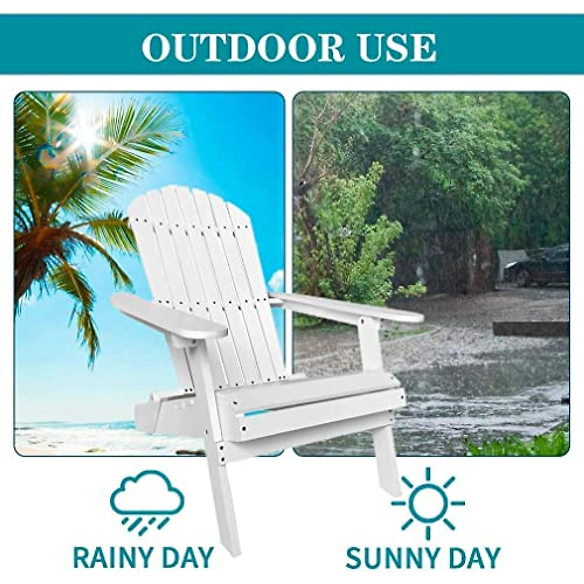 BSTOPHKL Adirondack Chair - Set of 2 Folding Wooden Adirondack Lounger Chair, Outdoor All-Weather Fire Pit Chairs Seating Accent Furniture Wood Chairs for Garden Backyard Lawn (White)