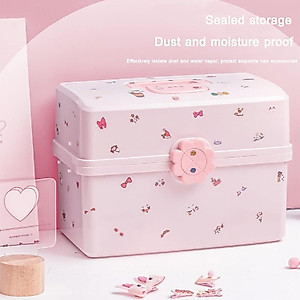 VUFVOID Kids hair accessories organizer Portable Cosmetic Toolbox with Drawers, 3-Layer Plastic Organizer for Girls, Hair Accessories, Art Supplies, Nail Polish, Pink