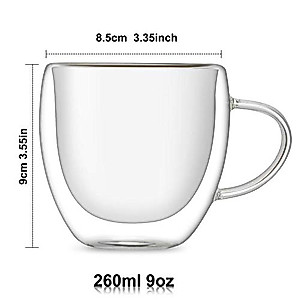 Jdttngp Clear Coffee Mugs Set of 2 Double Wall Large Coffee Glass Mugs 9 oz Insulated Espresso Mug with Handle,260 ml,Perfect for American Latte Cappuccinos and Beverage