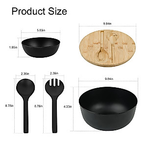 LOVYANXUE Salad Bowl with Lid, 9.8" Large Salad Bowl Set with Lid Spoon Fork, Natural Bamboo Fiber Salad Bowl and 4 small Bowls for Salad, Fruits, Vegetables, Pasta, Popcorn