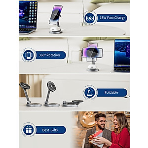 2 in 1 Foldable Magnetic Wireless Charger, 15W Fast Charging Mag-Safe Charger Stand for iPhone 15/14/13/12 Series, Portable Wireless Charging Station for AirPods 3/Pro/2 (with QC3.0 Adapter)