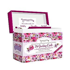 Designer Greetings All Occasion Greeting Card Assortment (24 Cards with Envelopes in a Keepsake, Floral Organizer Box) – Birthday, Thank You, New Baby, Anniversary, Sympathy, Get Well, Blank