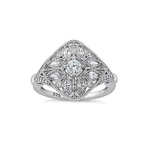 Sterling Silver 925 Women Wedding Ring - Round Cut CZ Bridal Flower Ring Elegant Women Jewelry (8)