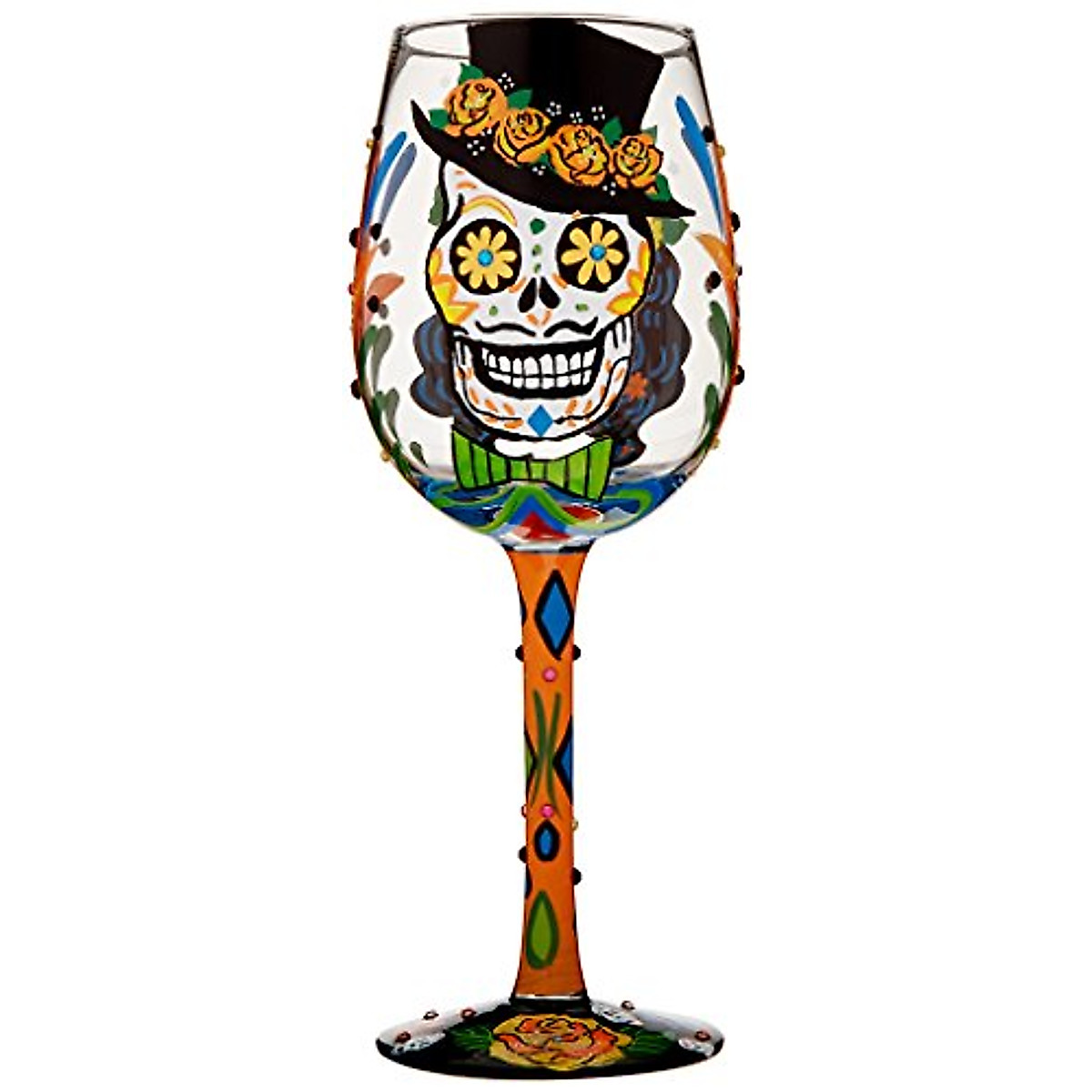 Lolita Sugar Skull Artisan Painted Wine Glass Gift