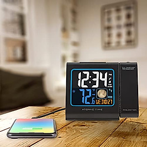 La Crosse Technology 616-146A 5-Inch Color Atomic Projection Alarm Clock with Moon Phase, Black, 5.23"L x 1.96"W x 4.33"H
