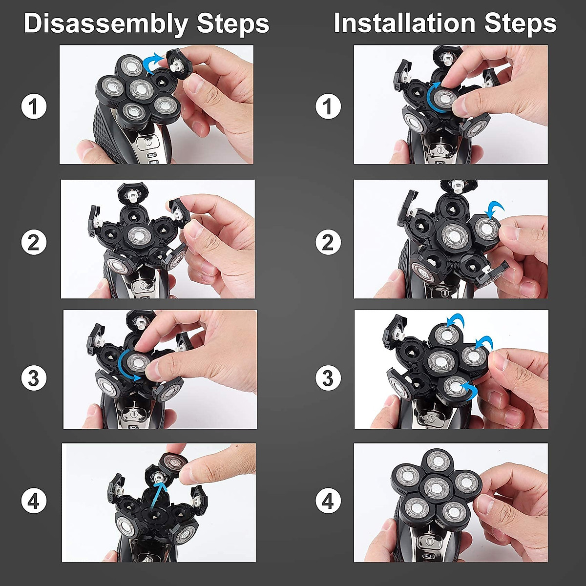 Bud K Electric Razor for Men, 5-in-1 Head Shavers for Bald Men, Wet & Dry, Rechargeable, Black