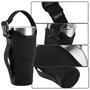 Beautyflier Neoprene 3IN1 Tumbler Carrier Holder Pouch Compatible with 30oz YETI Rambler/Stanley IceFlow Stainless Steel Tumbler, Insulated Cup Holder with Handle and Adjustable Shoulder Sling