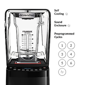 Blendtec Stealth X 885 - Brushless Commercial-Grade Blender with Sound Enclosure - FourSide Jar with Soft Lid - Black