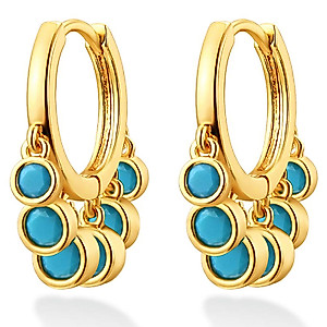 BENEIGE Gold Dangle Huggie Hoop Earrings for Women 14k Gold Plated Dainty Turquoise Tassel Coin Hoop Earrings Boho Beach Handmade Hypoallergenic Jewelry Gift