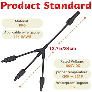 Solar Y Branch Connector Solar Panel Long Parallel Connectors Extension Kit (M/FFF and F/MMM)(1 to 3 (2 Pack))