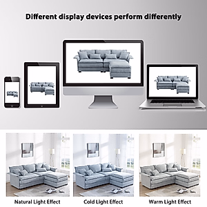 DEINPPA Sectional Sofa with Bentwood Armrests, Modern Deep Seat Sofa Couch with Ottoman, Tech Cloth Upholstered Sleeper Sofa, Comfy Furniture for Living Room, Apartment, Studio, Office-Blue